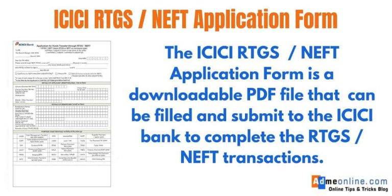 ICICI RTGS / NEFT PDF Form Download